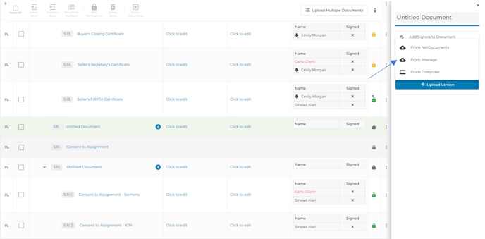 How do I upload documents from iManage?